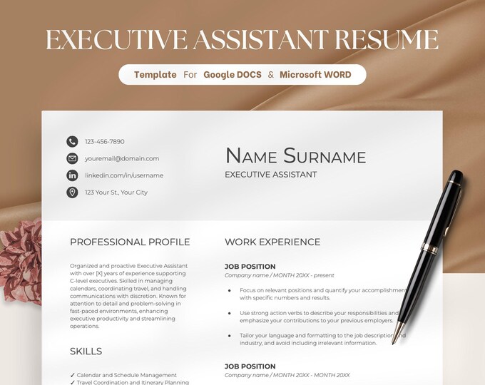Modern Executive Resume Template, Professional Resume, CV Template ...