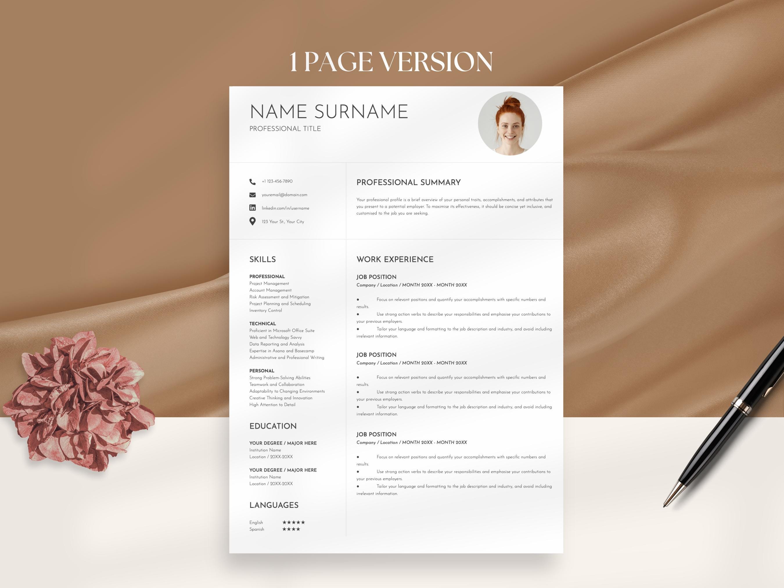 Clean Modern Resume Template – CV, Cover Letter (word, Google Docs) - Etsy