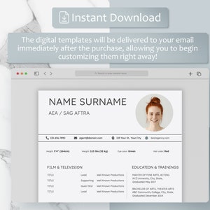 Actor Resume Template Google Docs Creative Acting Resume - Etsy