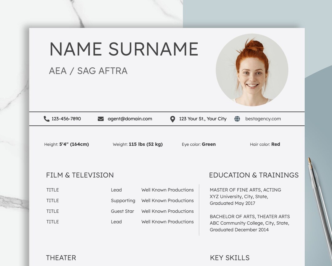 Actor Resume Template Google Docs Creative Acting Resume - Etsy
