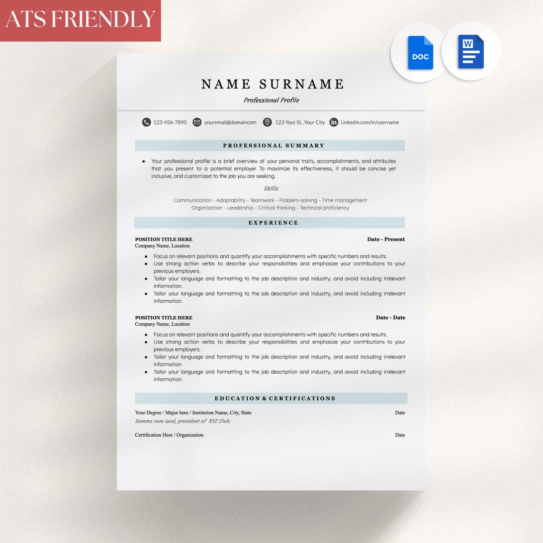 Academic Resume Template, Curriculum Vitae for Professionals, Google ...