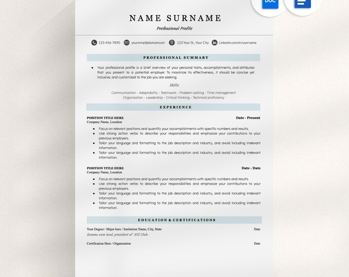 Academic CV Template | Curriculum Vitae for Professionals | Includes ...