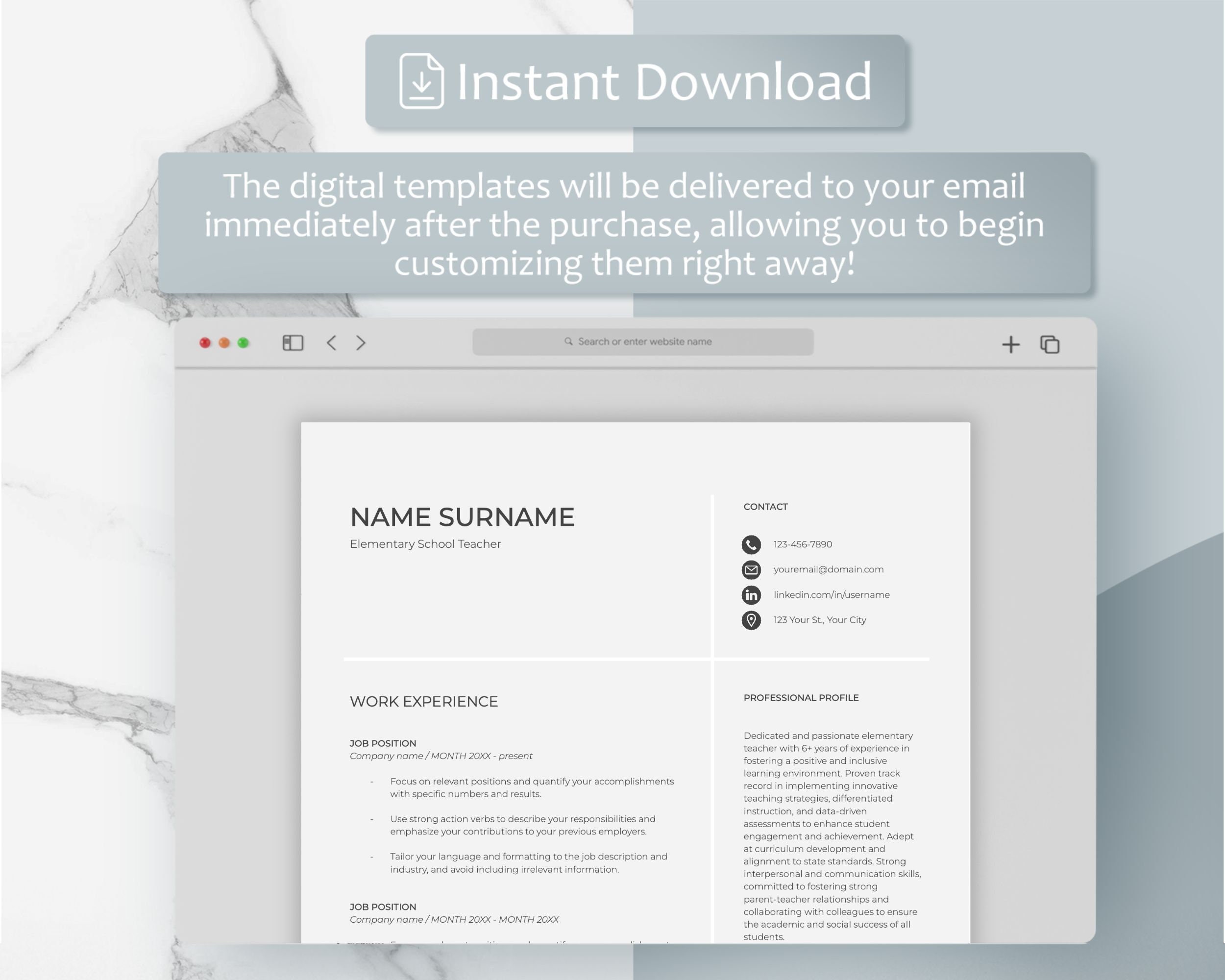 Modern Teacher Resume Template for Google Docs and Word Clean - Etsy