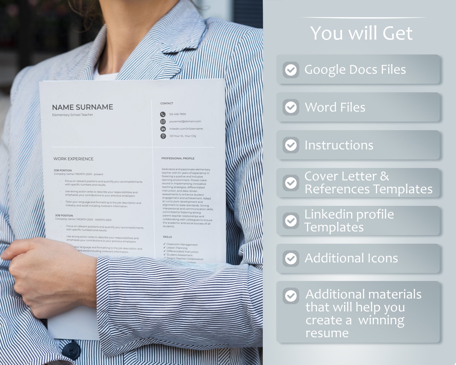 Modern Teacher Resume Template for Google Docs and Word Clean - Etsy