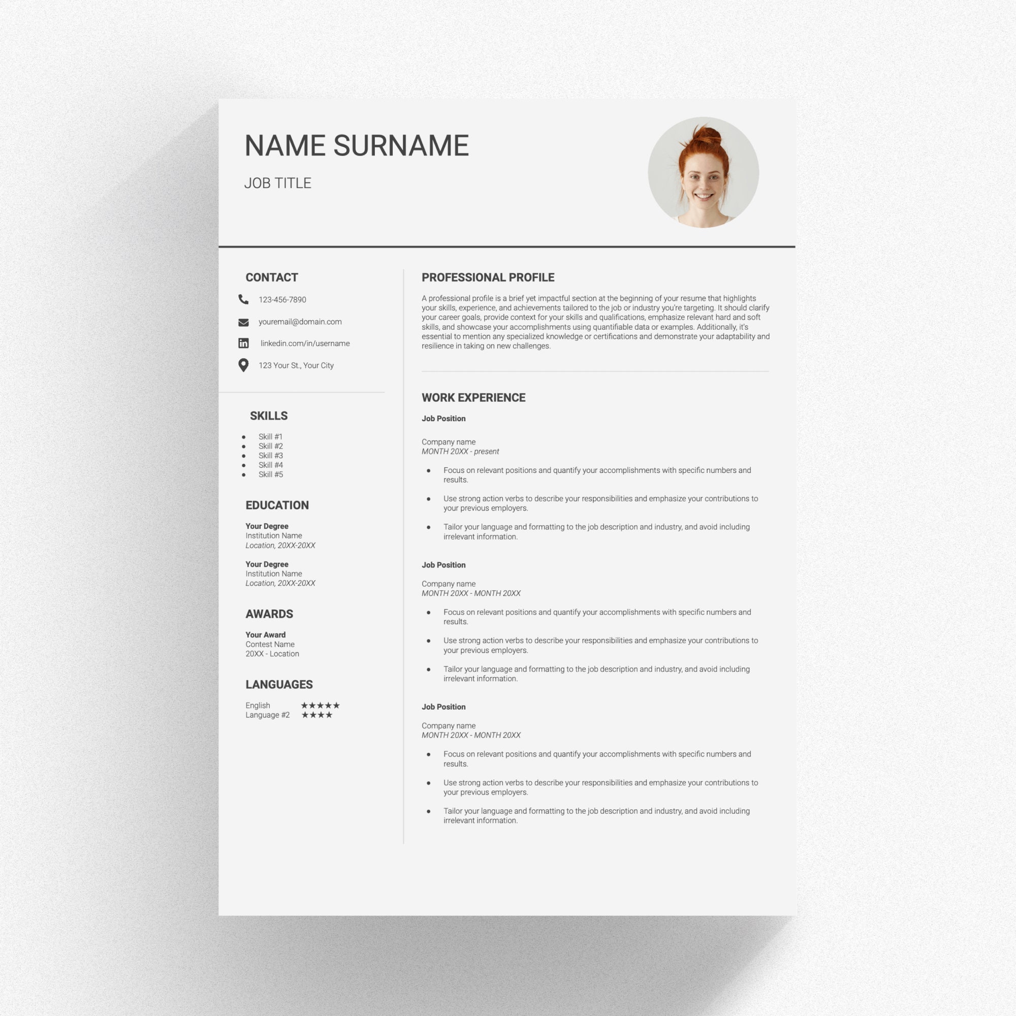 Resume Template Google Docs, Modern Cv Template Compatible With Word ...