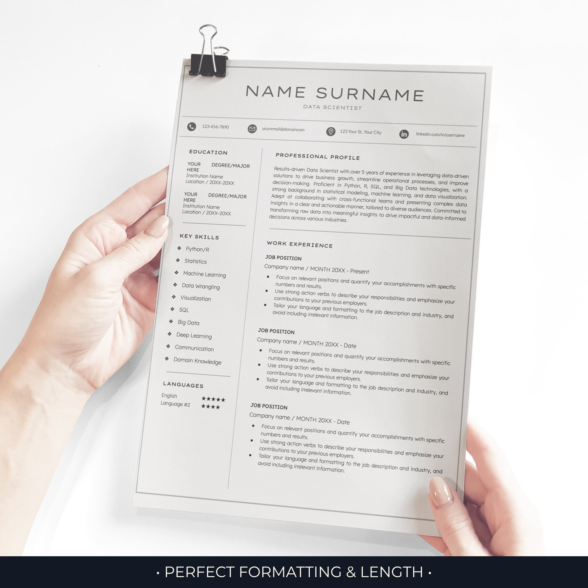 Data Science Resume Template Google Docs Easy to Use Modern ...