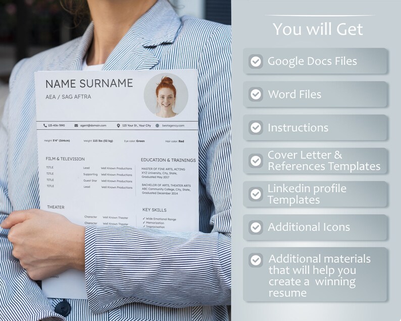 Actor Resume Template Google Docs Creative Acting Resume - Etsy