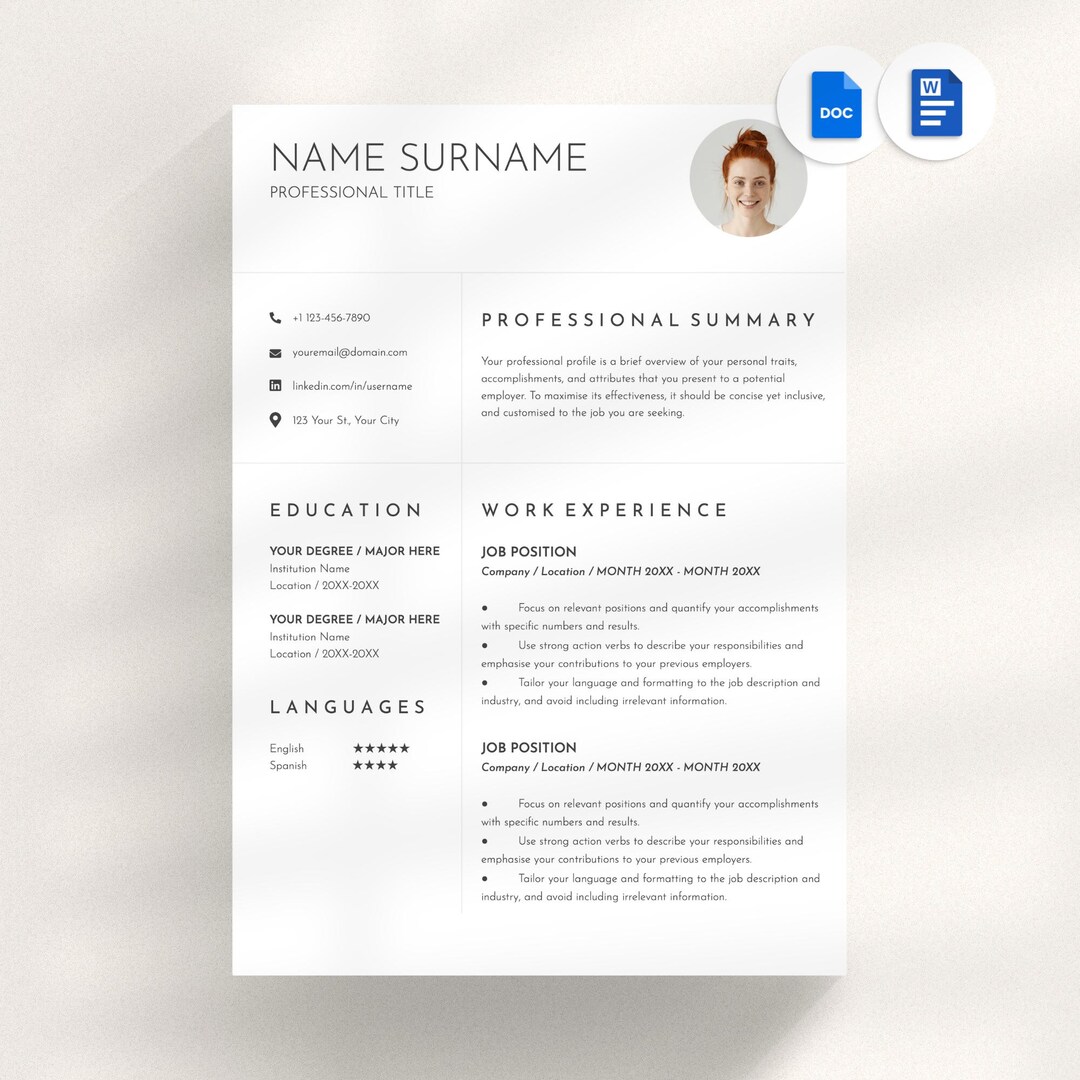 Professional Resume Template for Word and Google Docs - 1, 2, 3 Pages ...