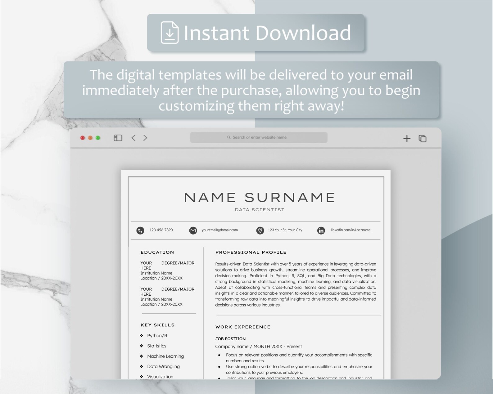 Data Science Resume Template Google Docs Easy to Use Modern - Etsy