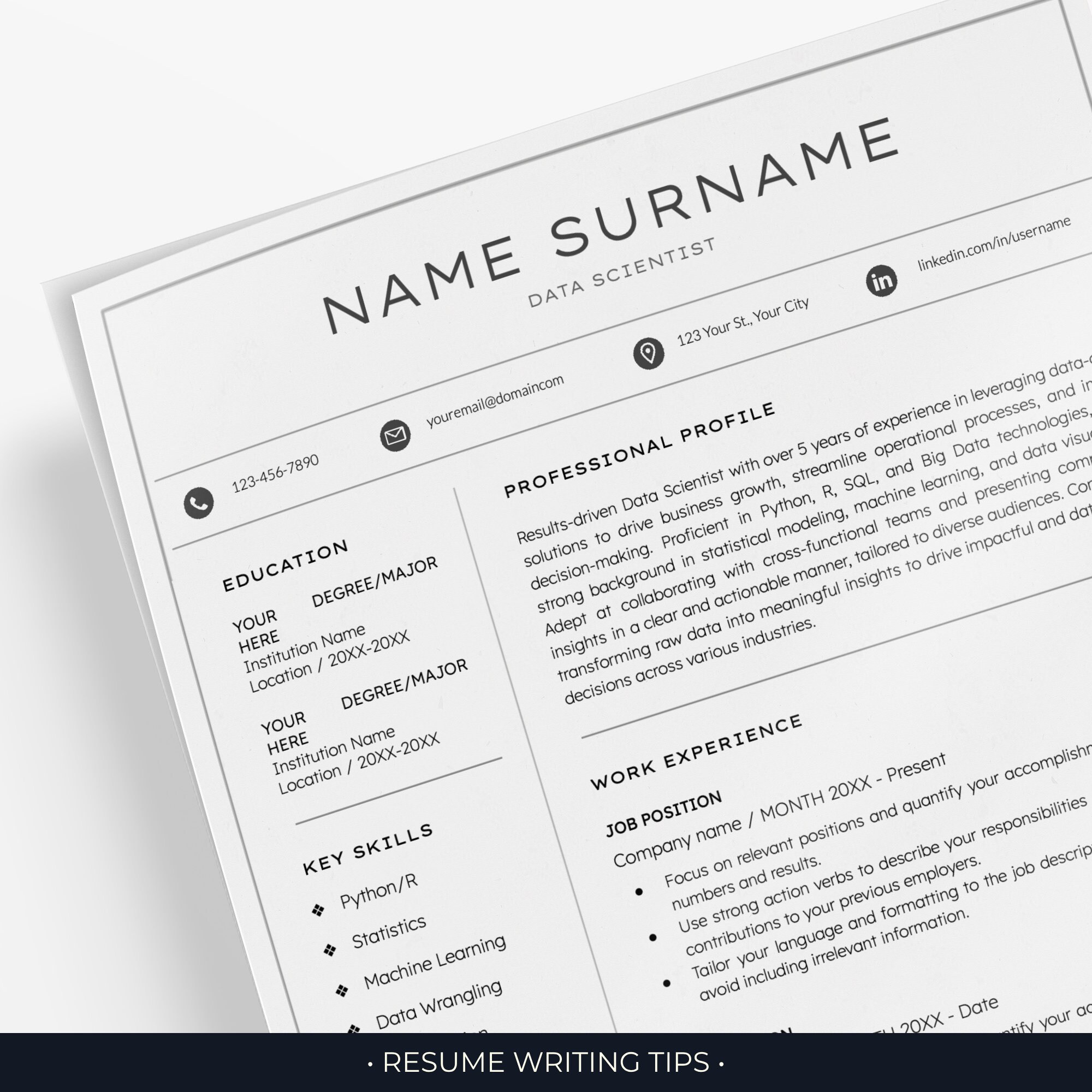 Data Science Resume Template Google Docs Easy to Use Modern ...