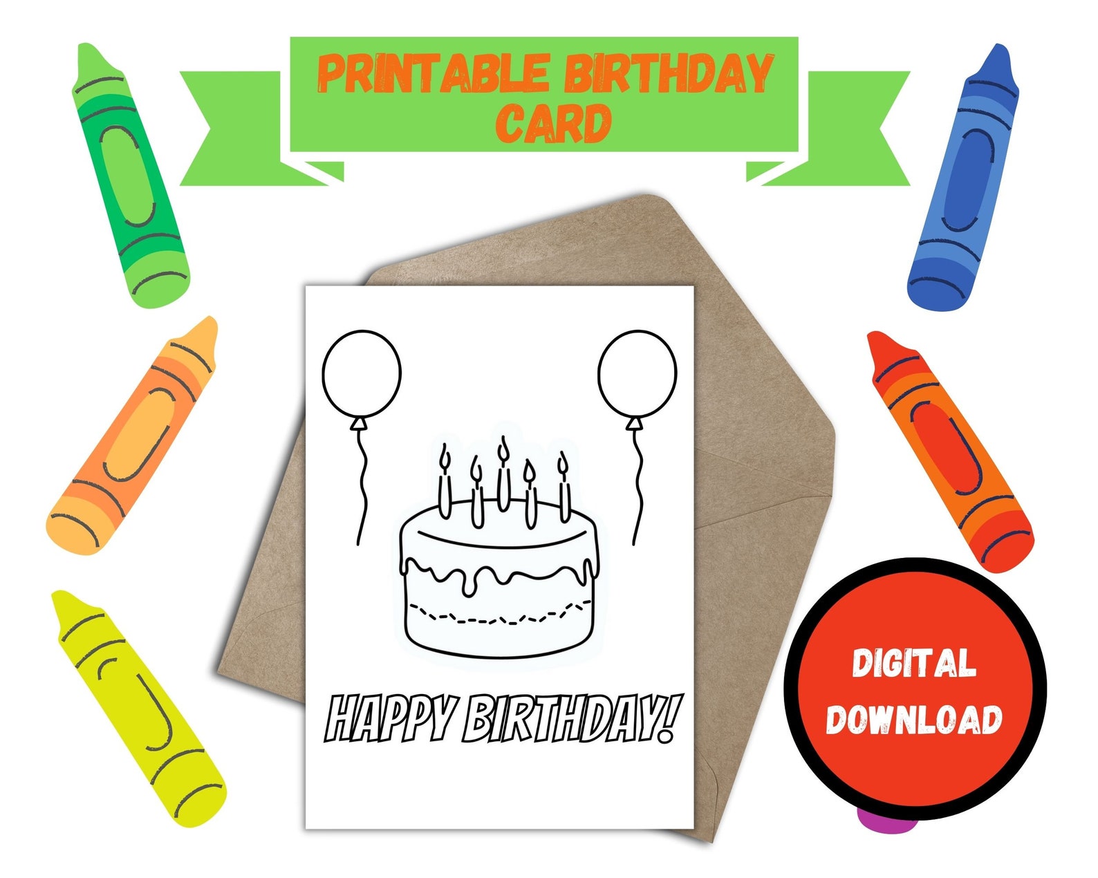 Printable Birthday Card 5"x7", Colouring Birthday Card, Printable Card ...