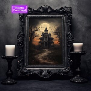 Halloween Vintage Print Haunted House Wall Art Dark Academia Print ...