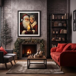 Moody Vintage Santa Wall Art Print Rustic Oil Painting Style Dark ...