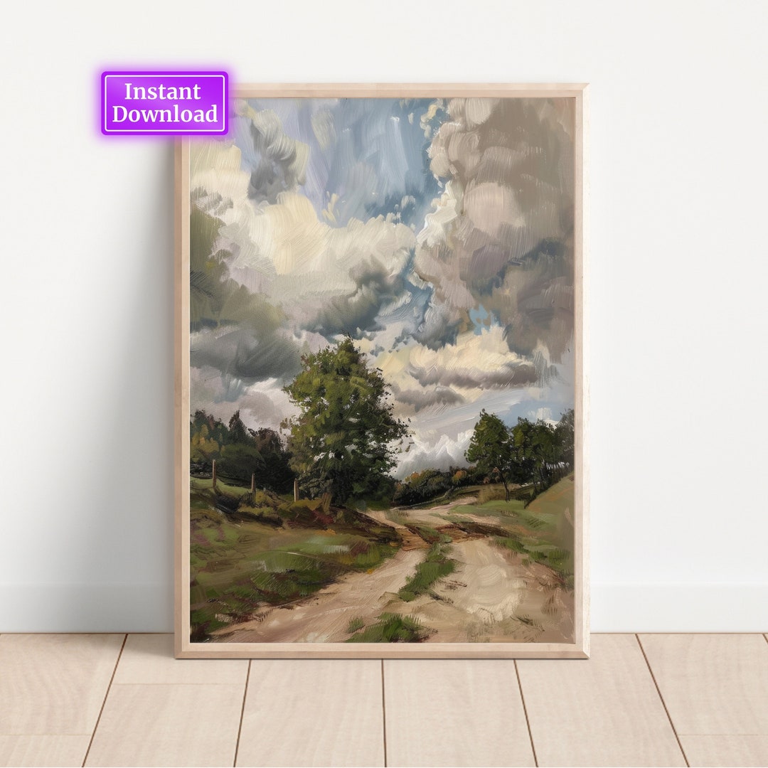 Farmhouse Landscape Painting: Country Road Art Print (digital Download ...