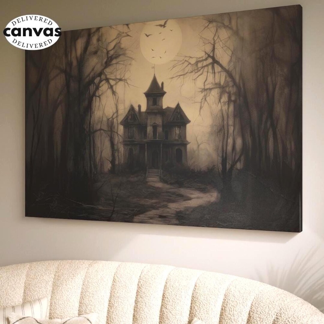 Haunted House Halloween Canvas Wall Art Vintage Halloween Rustic ...