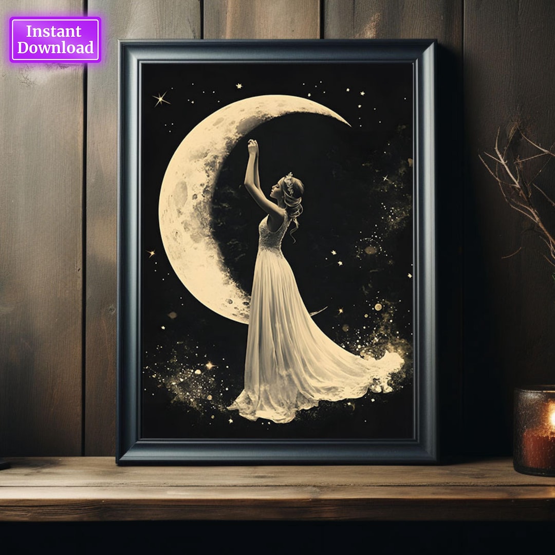 Vintage Moon Women Lunar Lady Poster Lunar Portrait Print Moon Goddess ...
