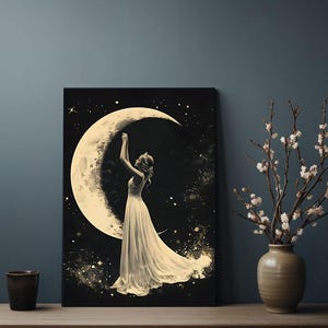 Vintage Moon Women Lunar Lady Poster Lunar Portrait Print Moon Goddess ...