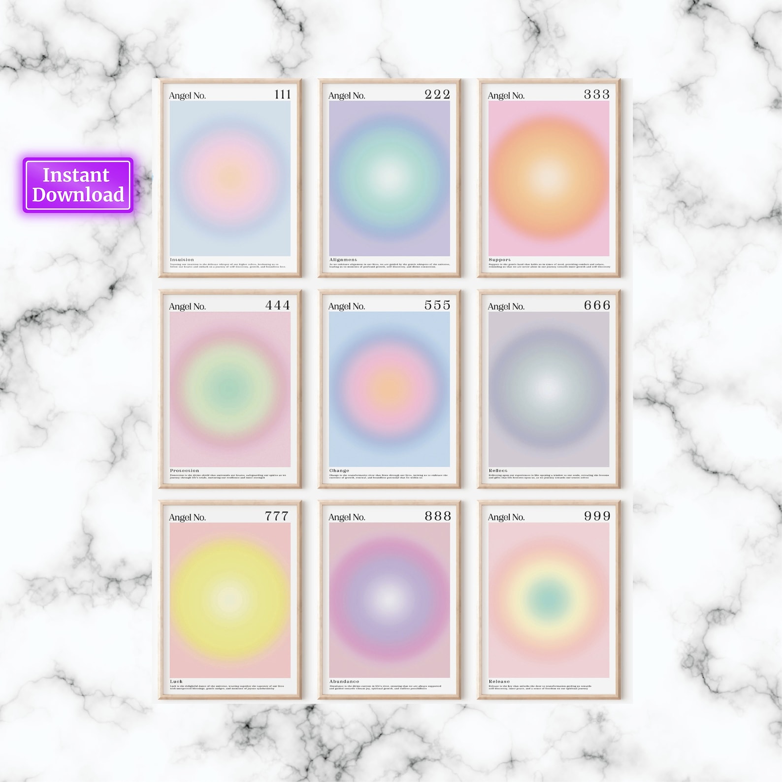 Positive Aura Posters Set of 9 Spiritual Gradient Aura Poster Print ...