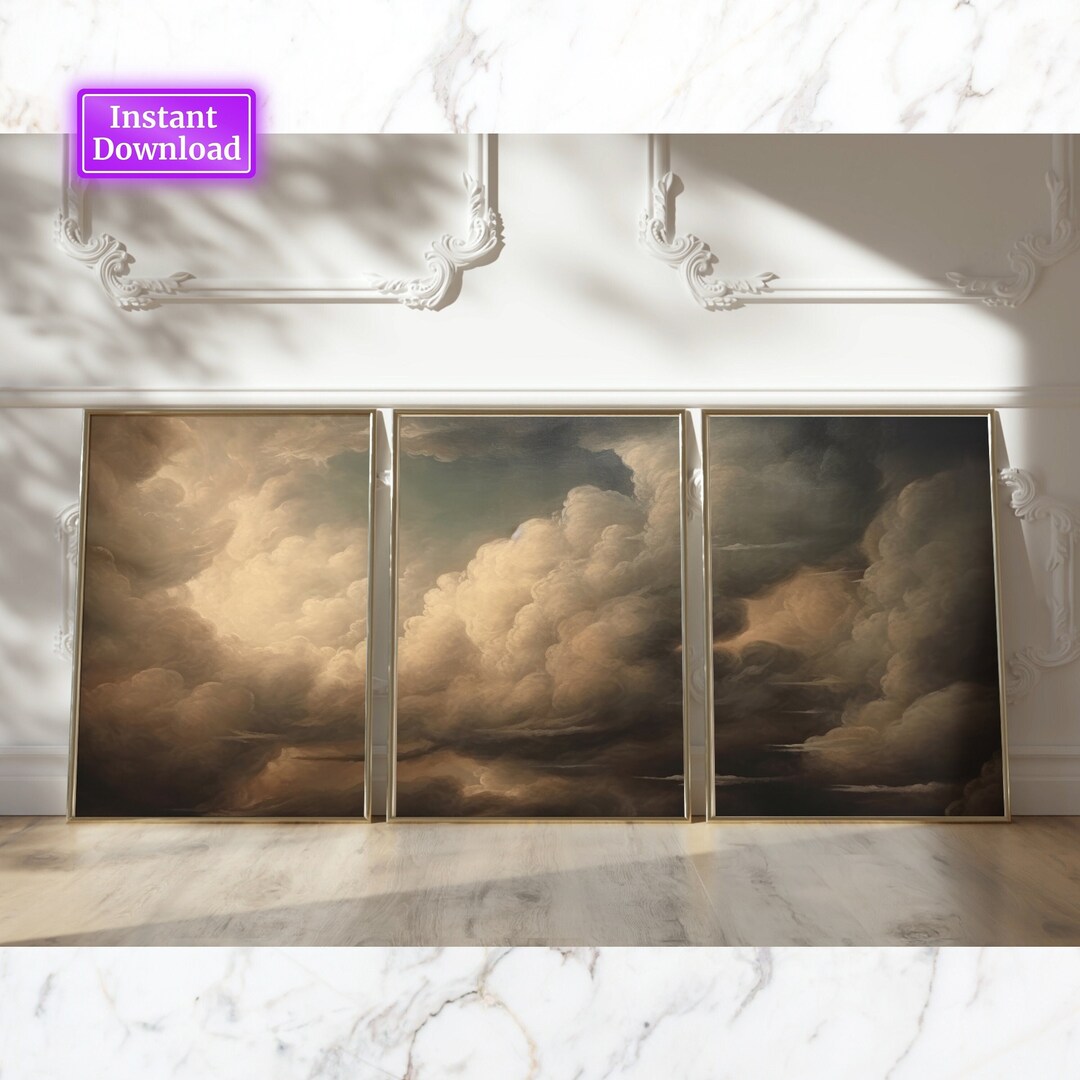 Gothic Sky Cloud Study Dark Academia Print 3 Piece Wall Art Goth Wall ...