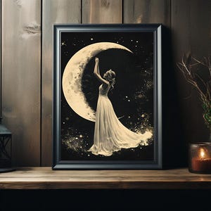 Vintage Moon Women Lunar Lady Poster Lunar Portrait Print Moon Goddess ...