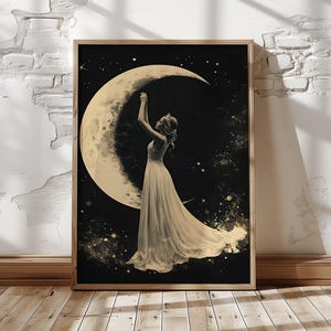 Moon Goddess Wall Art Vintage Lunar Lady Portrait Celestial Decor ...