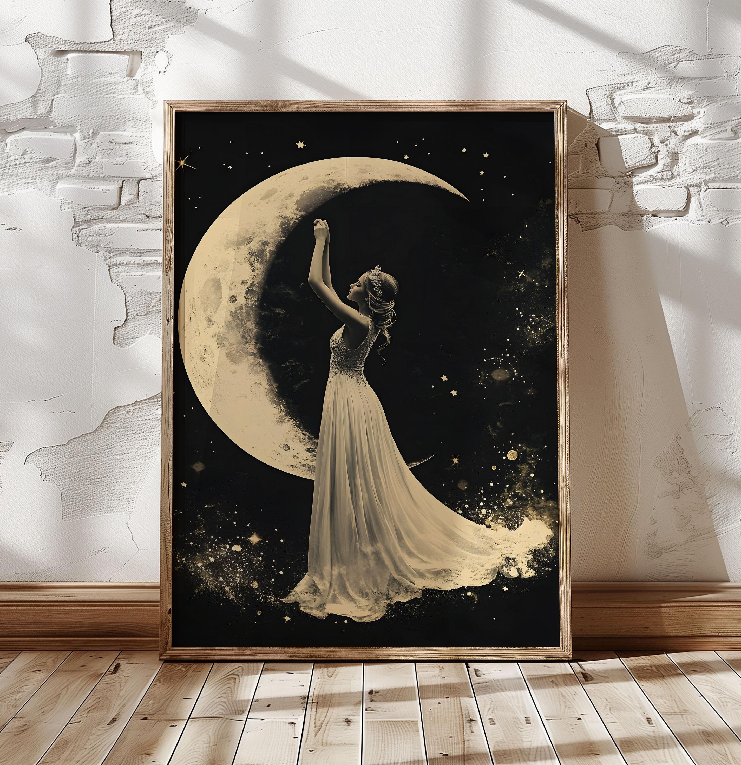Moon Goddess Wall Art Vintage Lunar Lady Portrait Celestial Decor ...