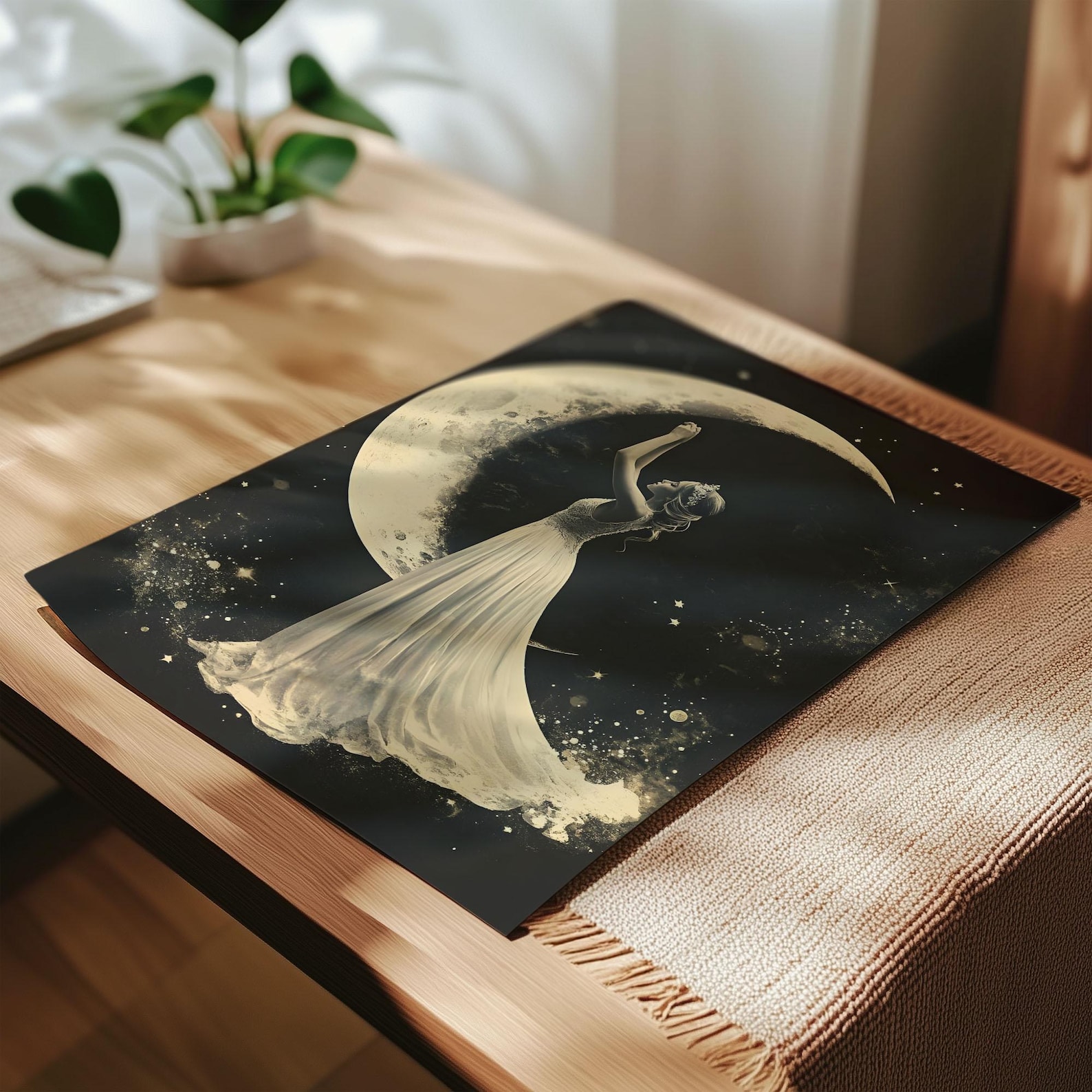 Moon Goddess Wall Art Vintage Lunar Lady Portrait Celestial Decor ...