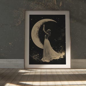 Vintage Moon Women Lunar Lady Poster Lunar Portrait Print Moon Goddess ...