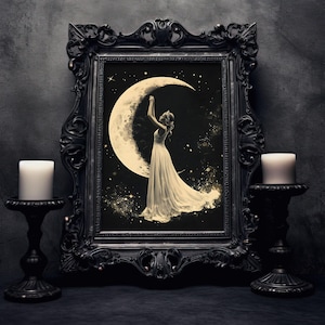 Vintage Moon Women Lunar Lady Poster Lunar Portrait Print Moon Goddess ...