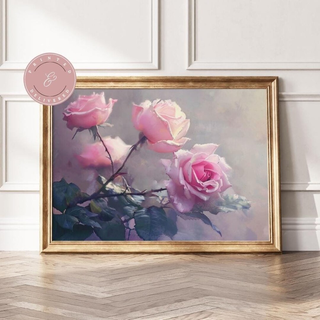 Moody Pink Roses Painting Print Vintage Floral Print Flower Art Shipped ...