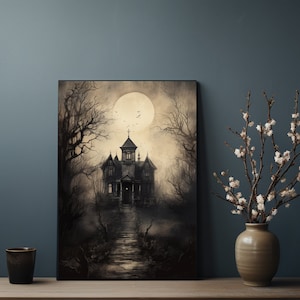Halloween Vintage Print Haunted House Wall Art Dark Academia Print ...