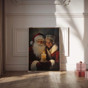 Moody Vintage Santa Wall Art Print Rustic Oil Painting Style Dark ...
