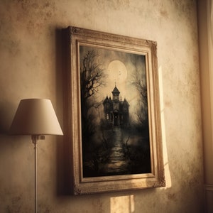 Halloween Vintage Print Haunted House Wall Art Dark Academia Print ...