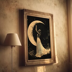 Vintage Moon Women Lunar Lady Poster Lunar Portrait Print Moon Goddess ...