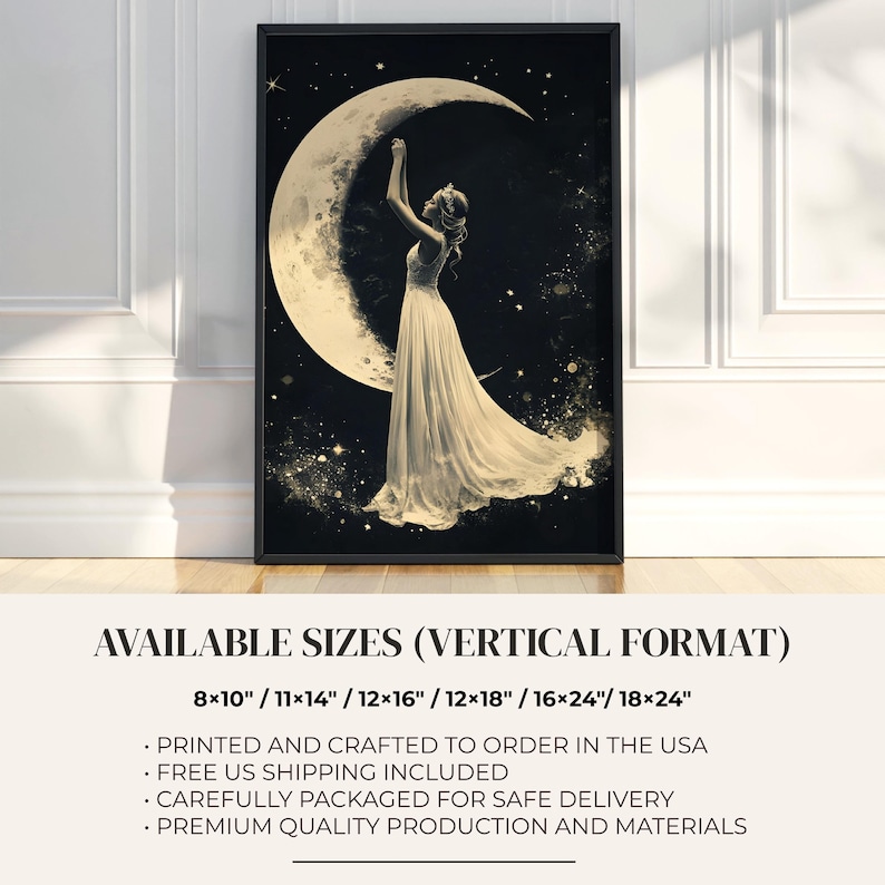 Moon Goddess Wall Art Vintage Lunar Lady Portrait Celestial Decor ...