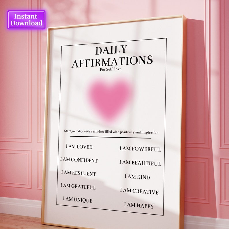 Daily Affirmations Positive Aura Poster Pink Wall Art Aesthetic Poster ...