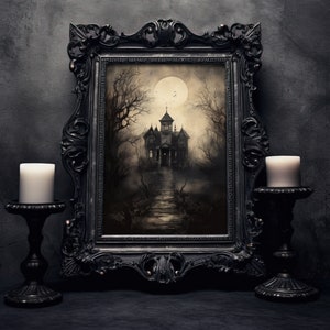 Halloween Vintage Print Haunted House Wall Art Dark Academia Print ...
