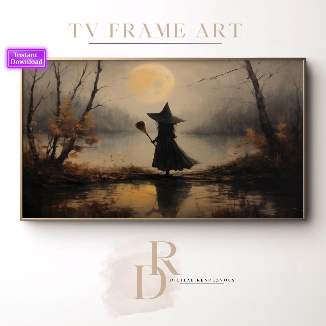 Halloween Frame Tv Art Vintage Witch Painting Rustic Witchy Fall Decor ...