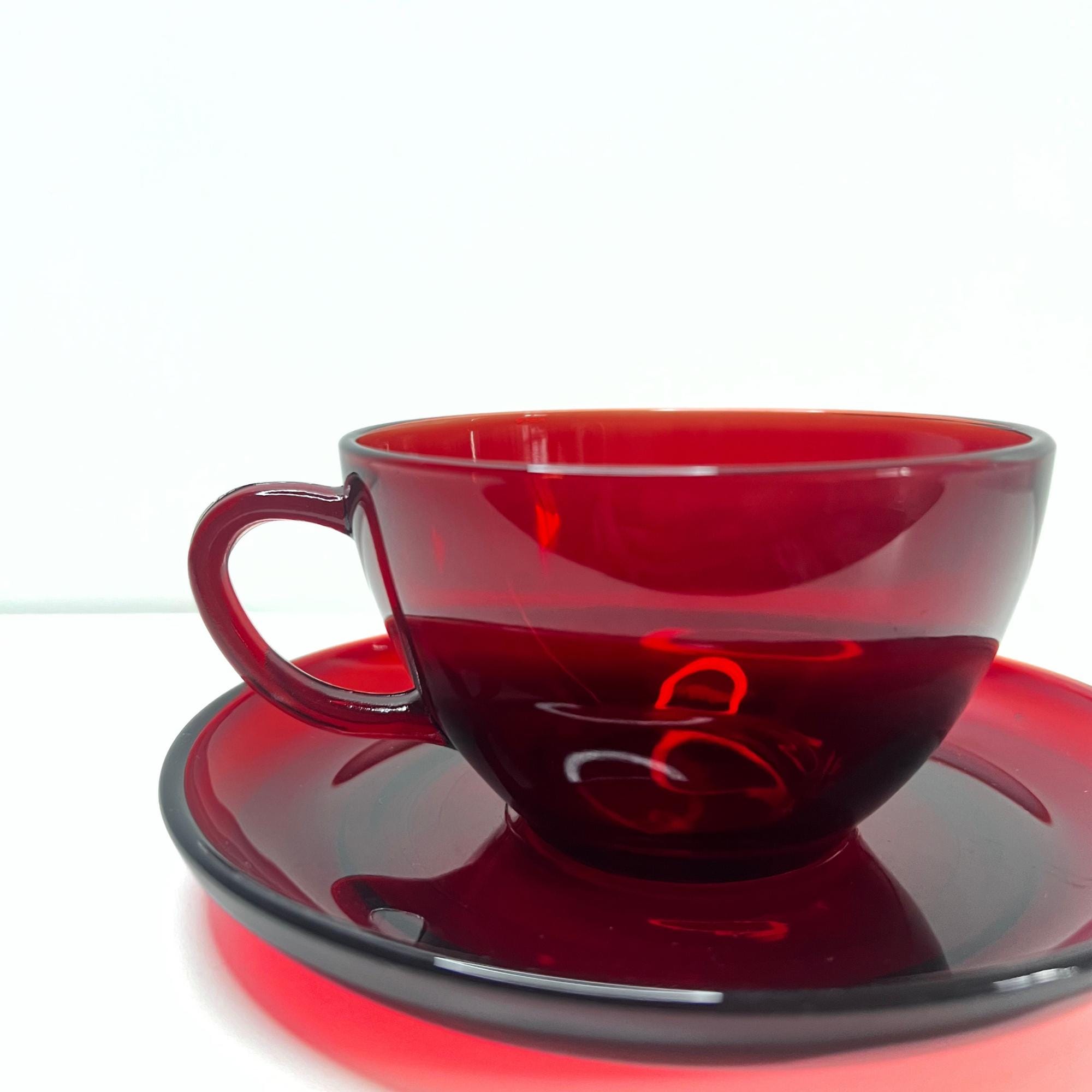 MCM Ruby Red Anchor Hocking Glass Tea/ Coffee Cup and Saucer Set ...
