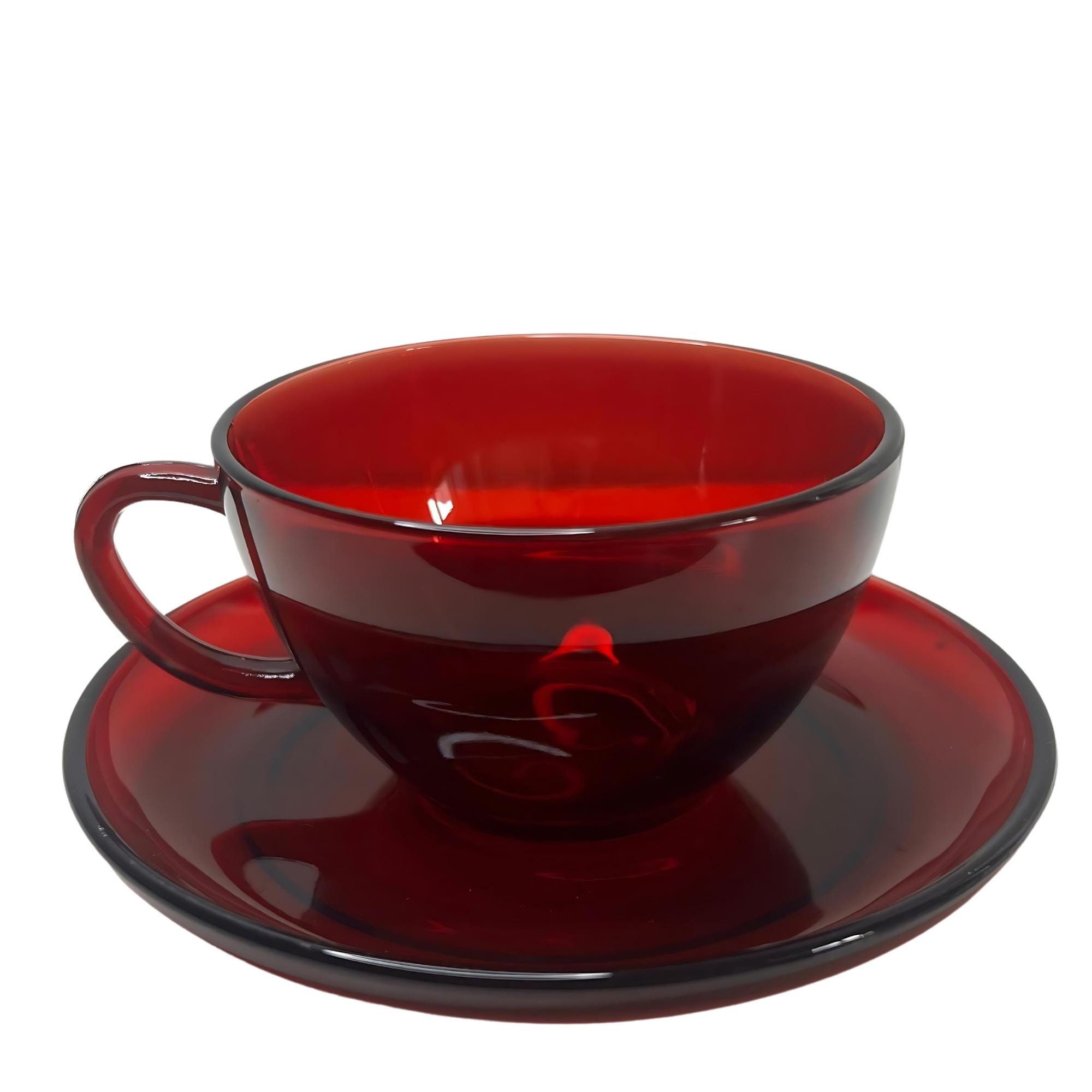 MCM Ruby Red Anchor Hocking Glass Tea/ Coffee Cup and Saucer Set ...