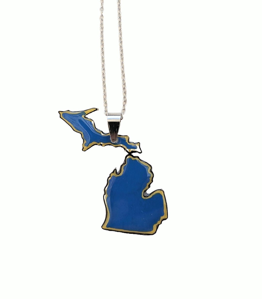 Michigan Pendant With Chain, Hand Drawn With Uofm Colors - Etsy