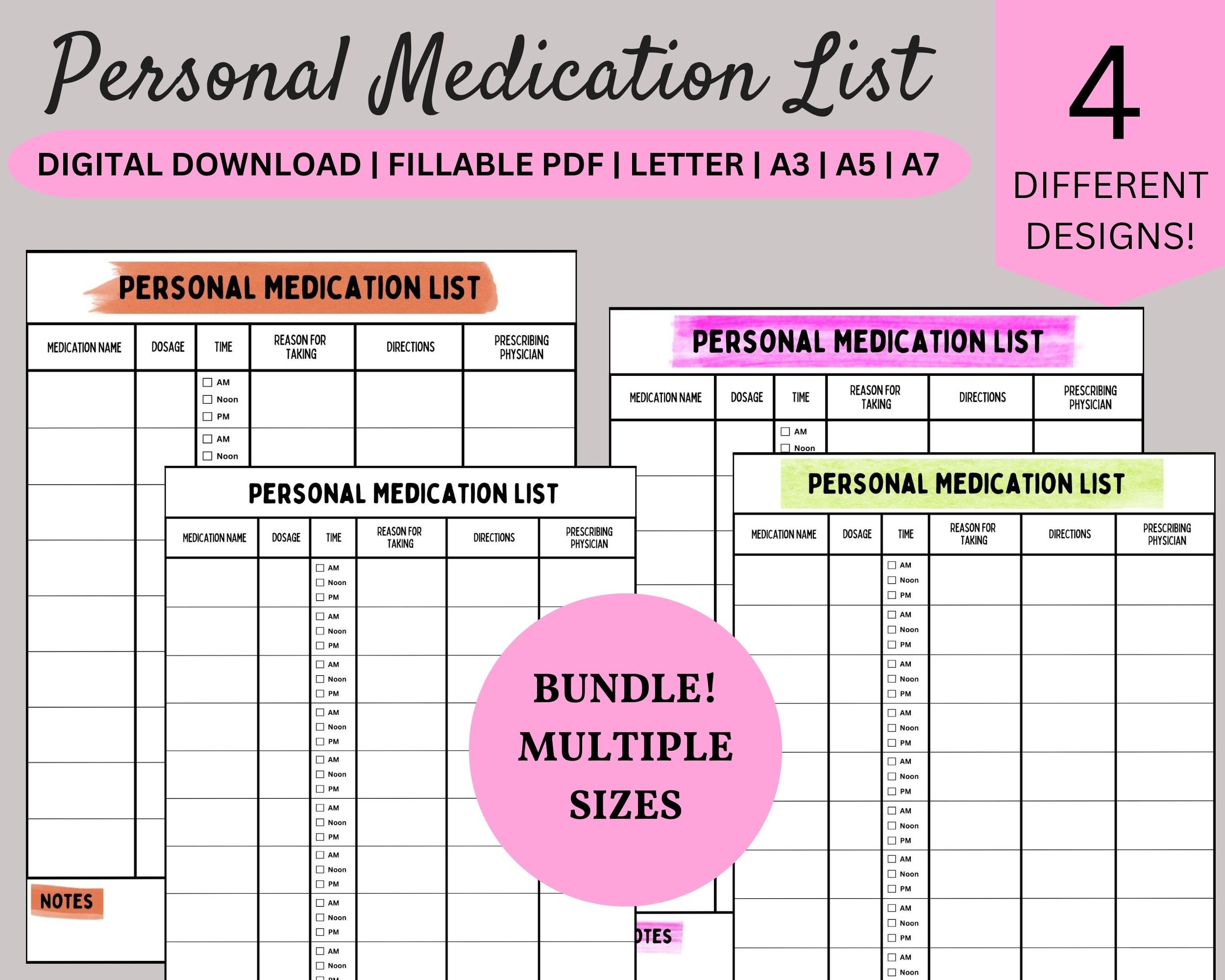 Medication List for Goodnotes A3 A5 A7 Home Care for iPad - Etsy