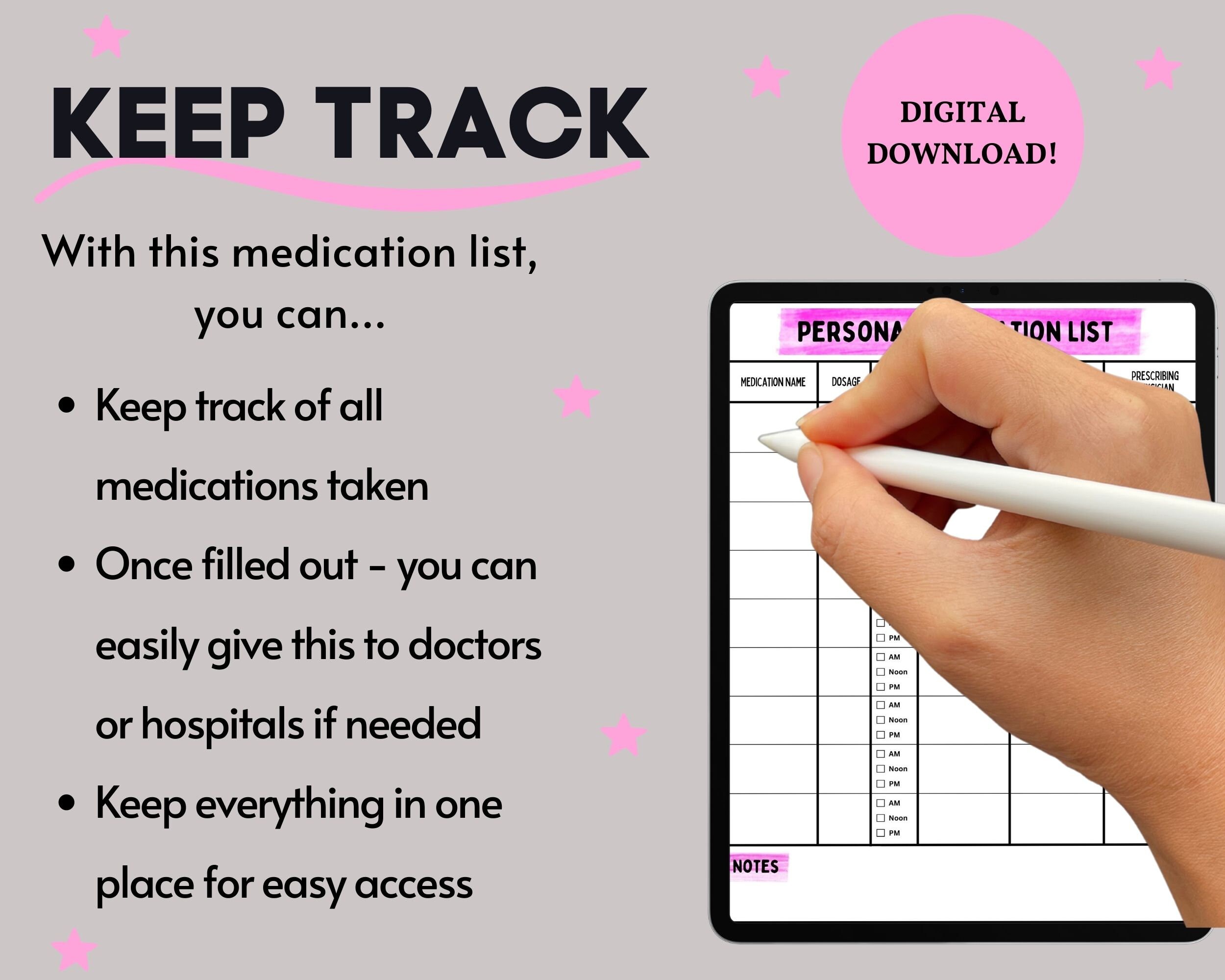 Medication List for Goodnotes A3 A5 A7 Home Care for iPad Senior Care ...