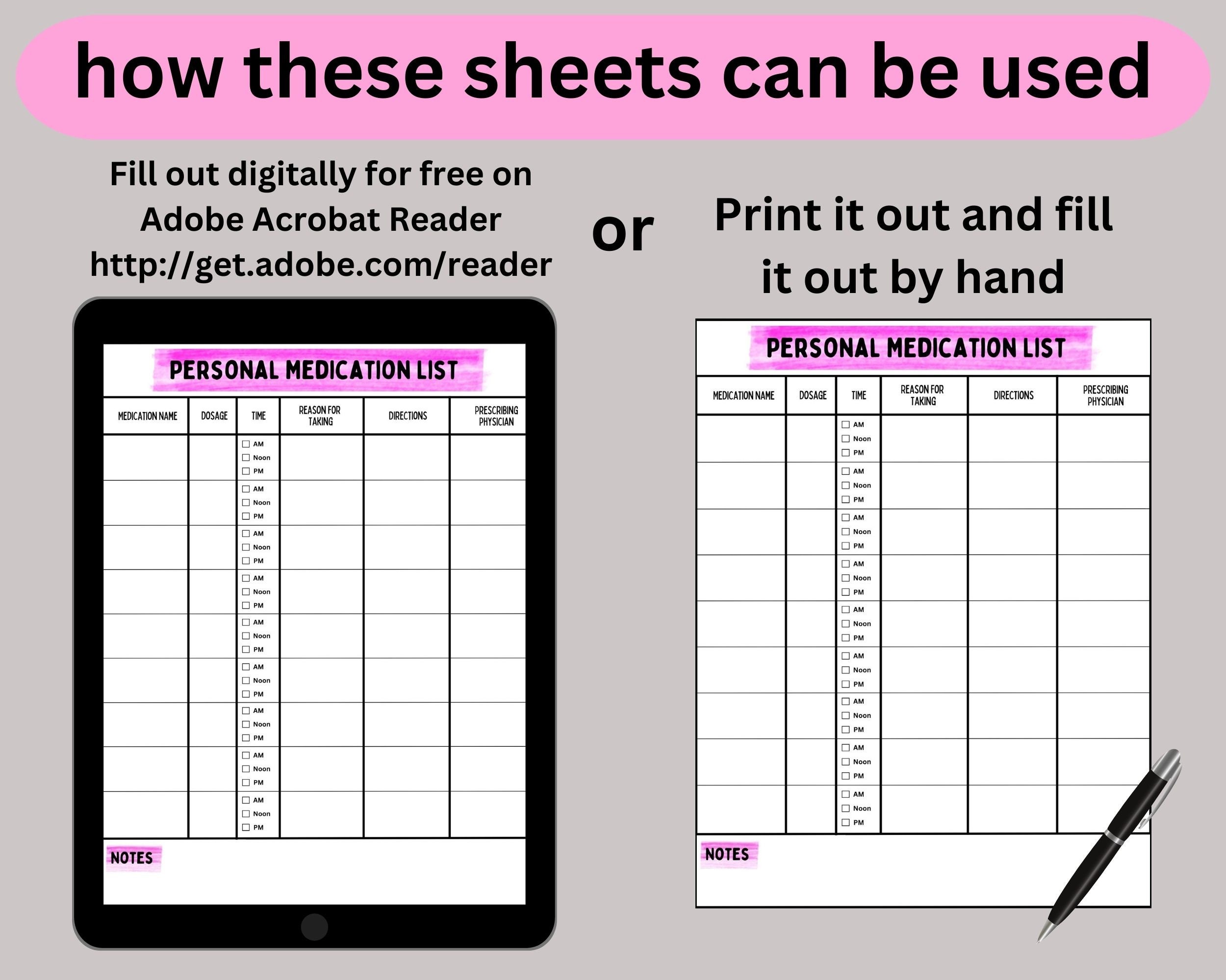 Medication List for Goodnotes A3 A5 A7 Home Care for iPad Senior Care ...