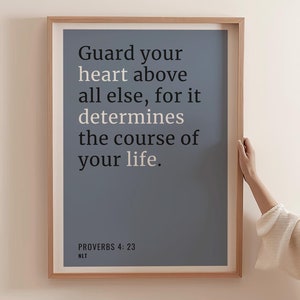 Modern Christian Wall Art BLUE Bible Quotes, Minimalist Typography ...