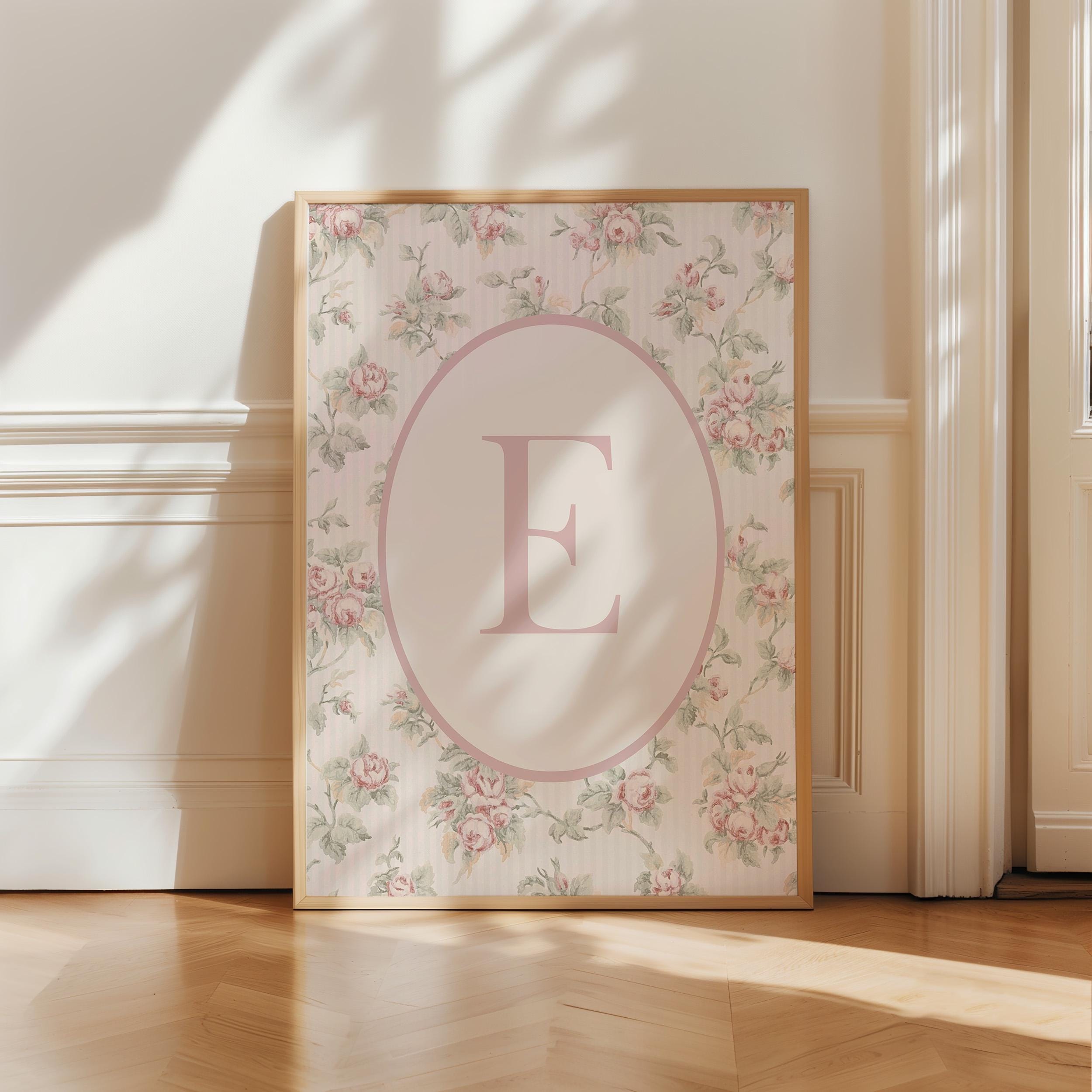 Floral Letter E Print: Vintage Monogram Nursery Decor (digital Download ...