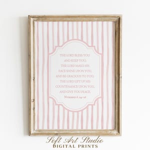 The Lord Bless You Christian Wall Art Pink Vintage Stripes Coastal Kids ...