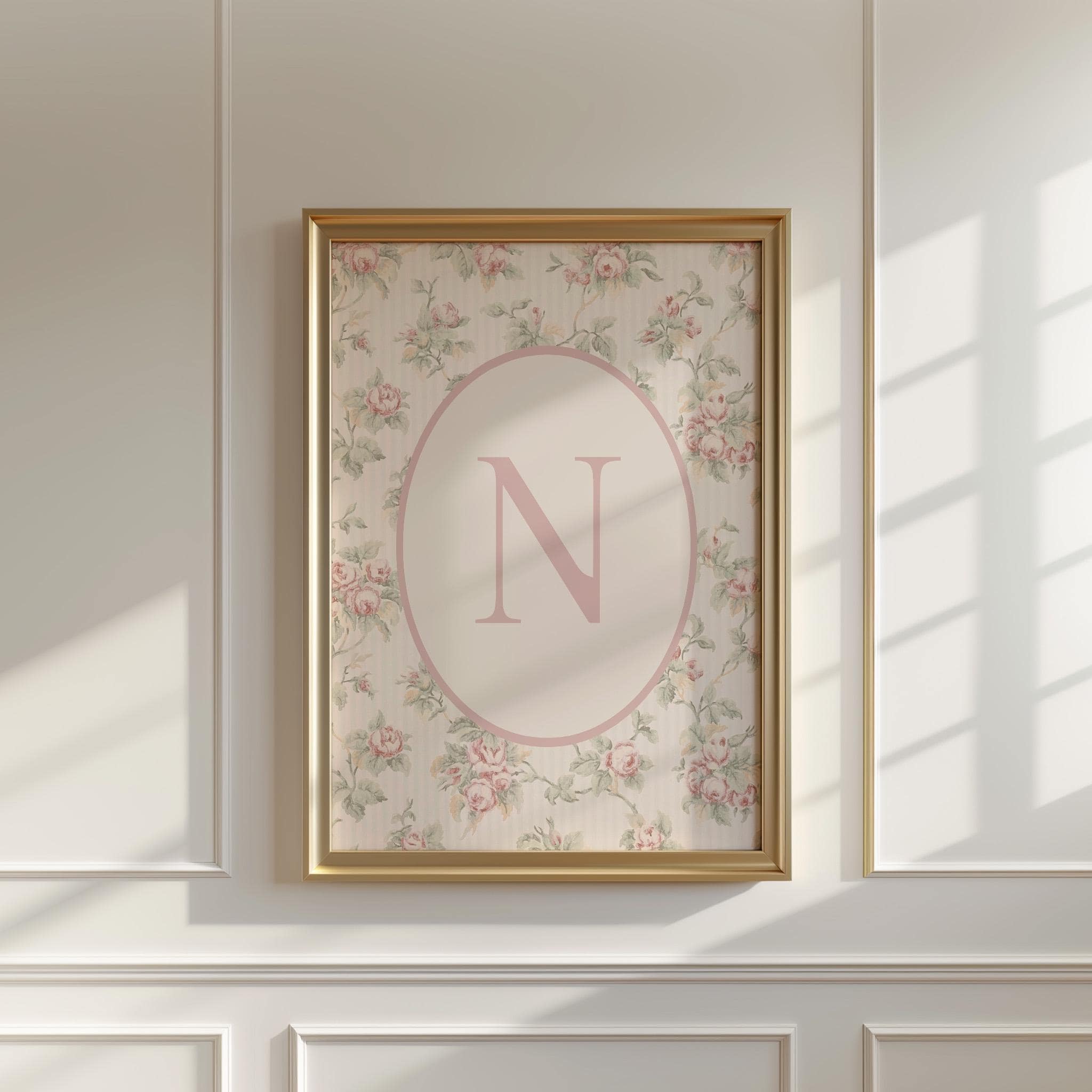 Letter N Floral Monogram Print: Vintage Boho Nursery Decor (digital ...