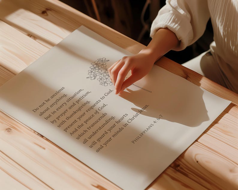 Subtle Christian Wall Art Floral Sketch Bible Verse Print, Philippians ...