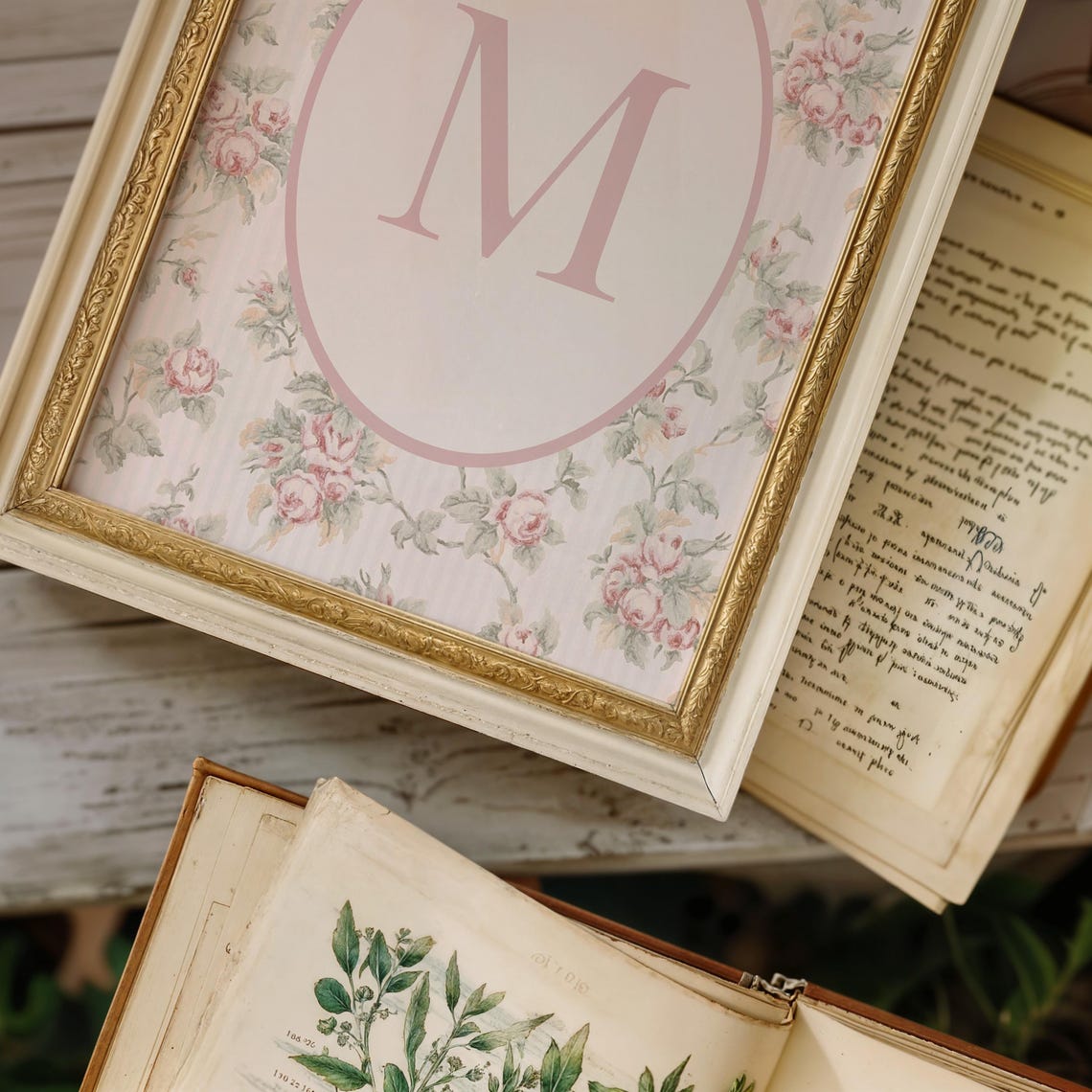 Floral Letter M Initial Print: Custom Girl's Nursery Decor Digital ...